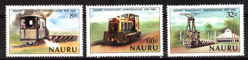 #20157 NAURU 1980 TRANSPORT TRAIN LOCOMOTIVE RAILWAYS SET YV 211-3 MNH ...