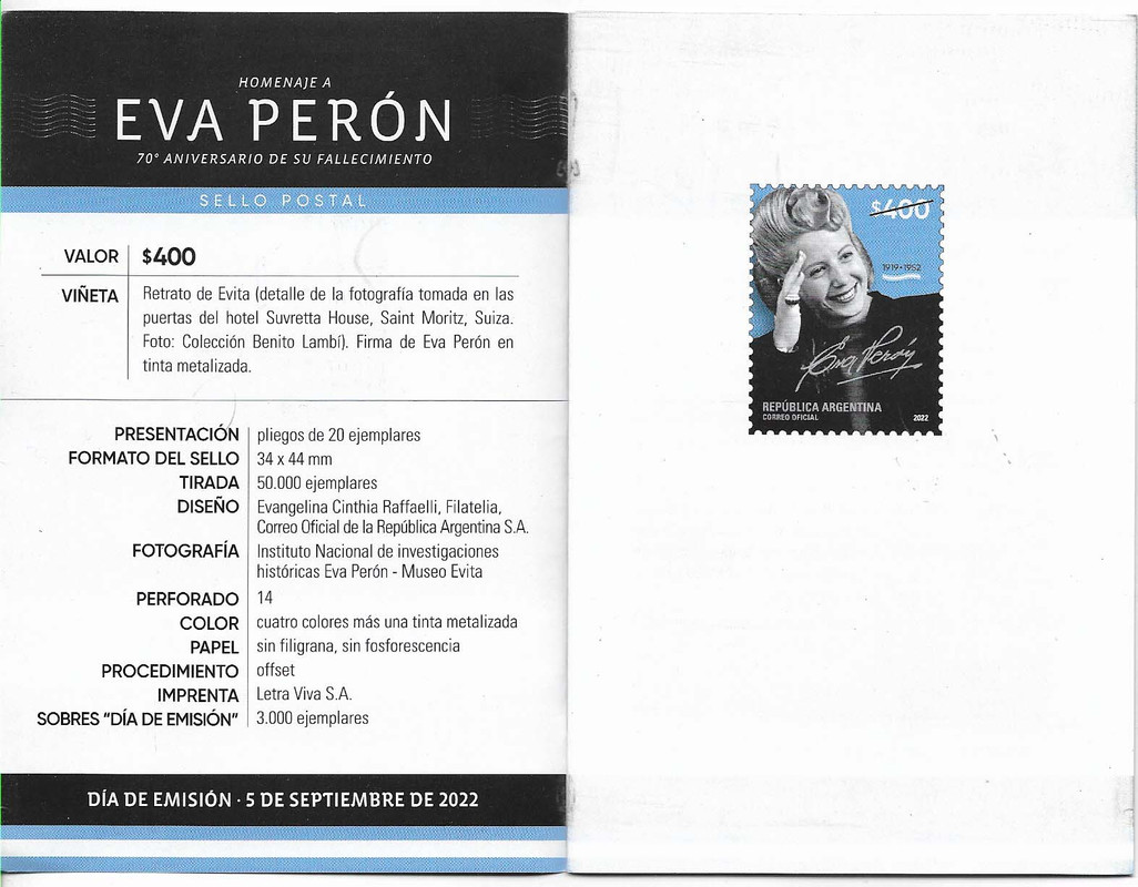 #75135 ARGENTINA 2022 POLITICAL CELEBRITIES EVA PERON (EVITA) POST ...